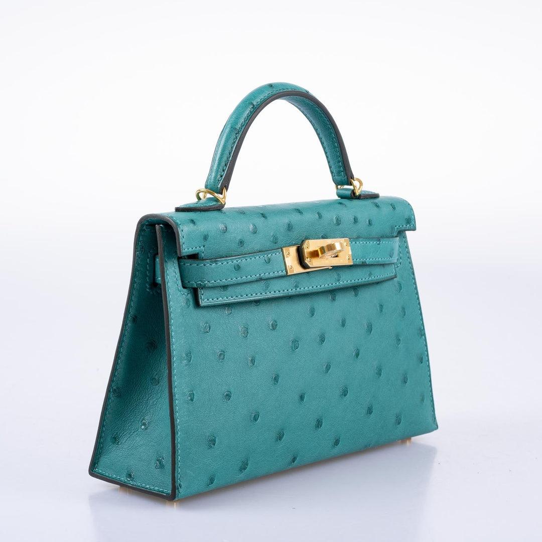 Hermès Kelly 20 Mini II Sellier Vert Verone Ostrich Gold Hardware For ...