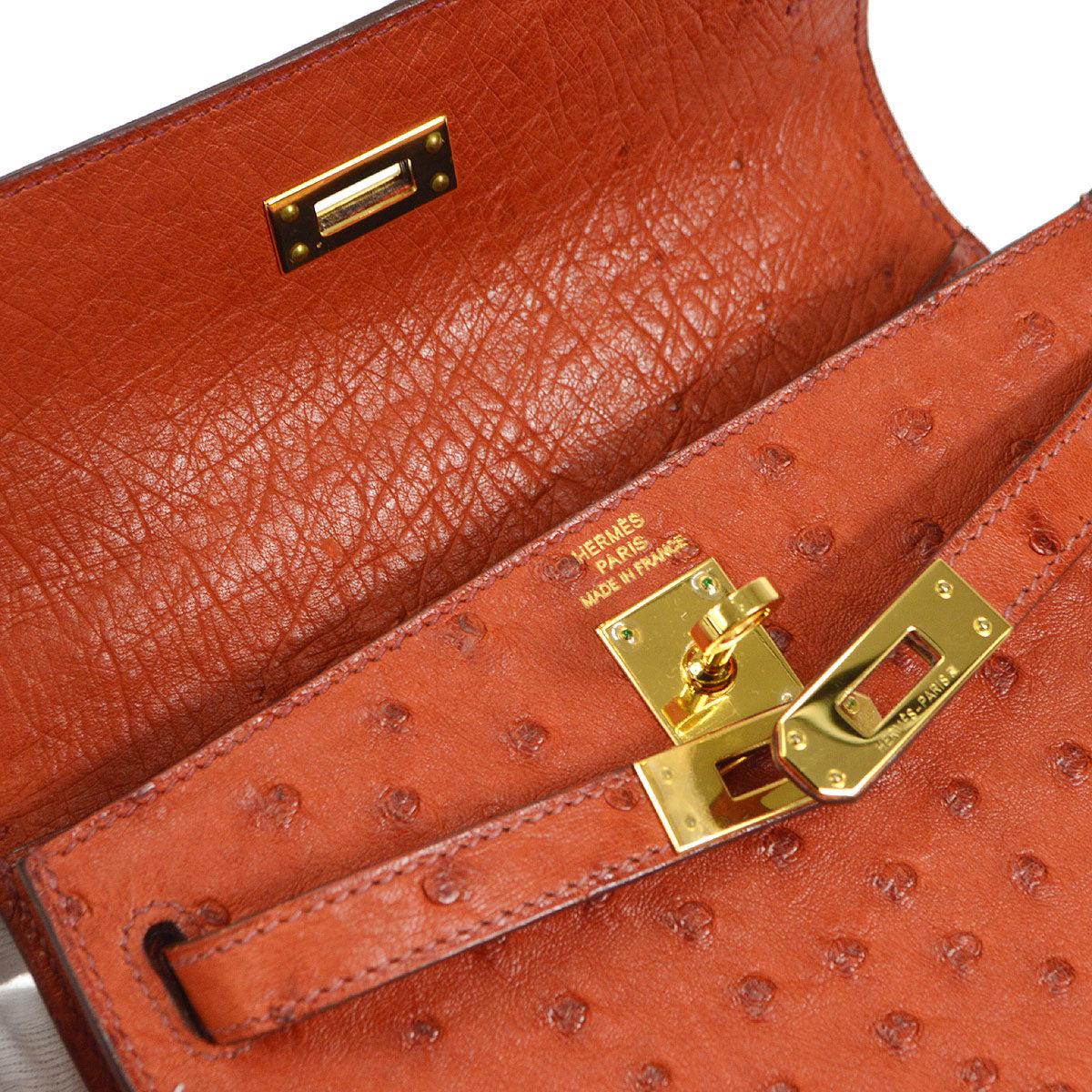 HERMES Kelly 20 Mini Orange Red Ostrich Exotic Gold Top Handle Shoulder ...
