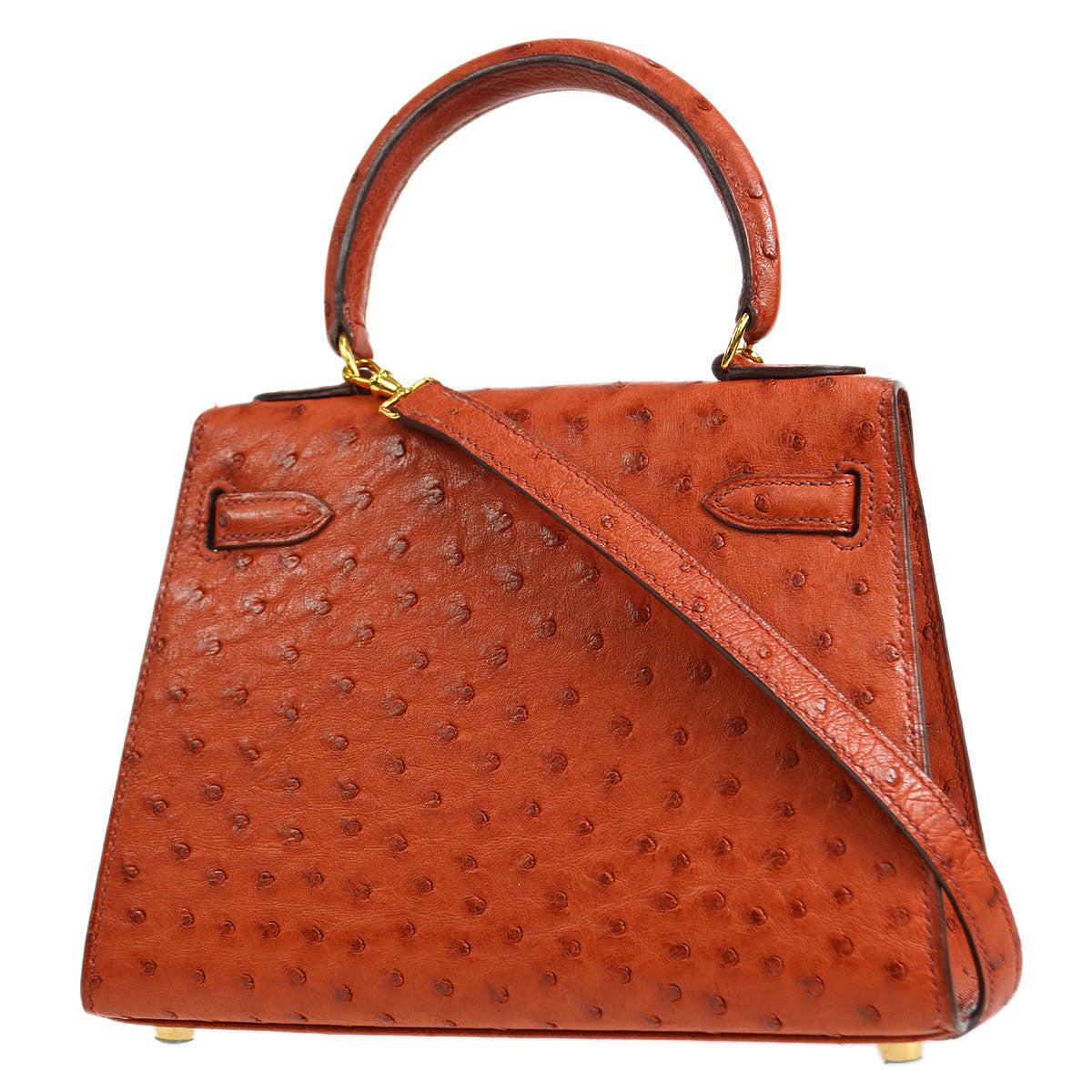 HERMES Kelly 20 Mini Orange Red Ostrich Exotic Gold Top Handle Shoulder ...
