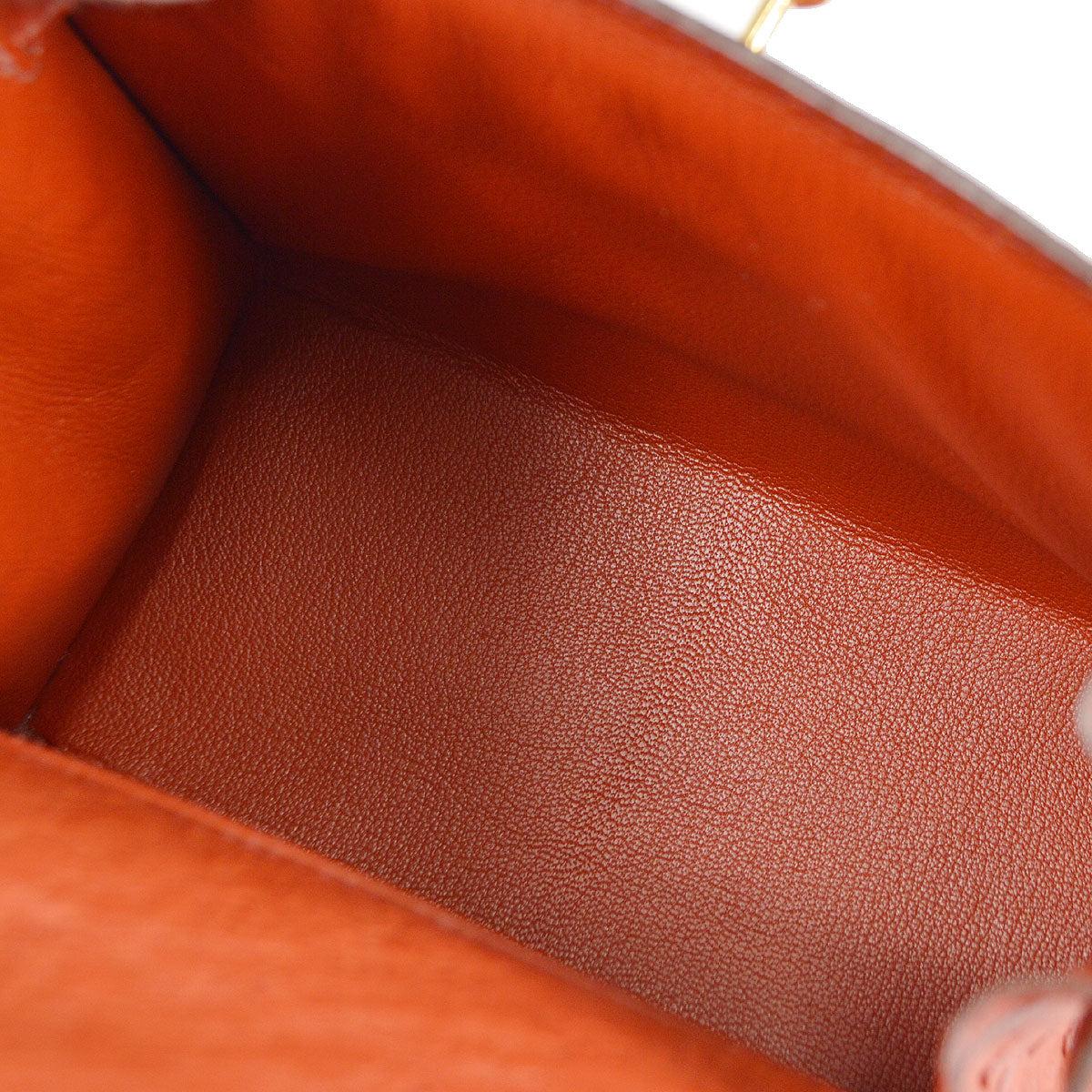 HERMES Kelly 20 Mini Orange Red Ostrich Exotic Gold Top Handle Shoulder ...