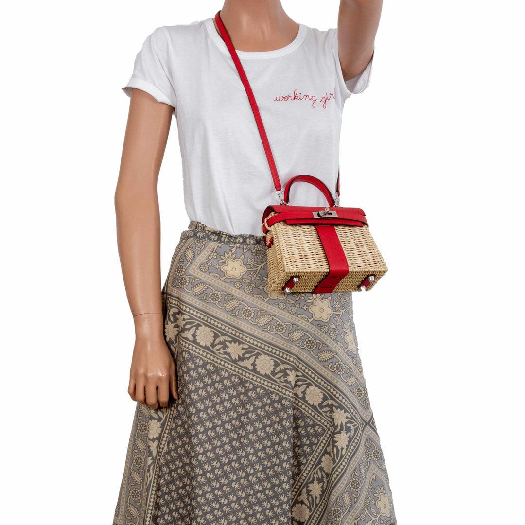 Hermès Kelly 20 Mini Picnic Rouge De Coeur, Swift and Osier Wicker Bag ...