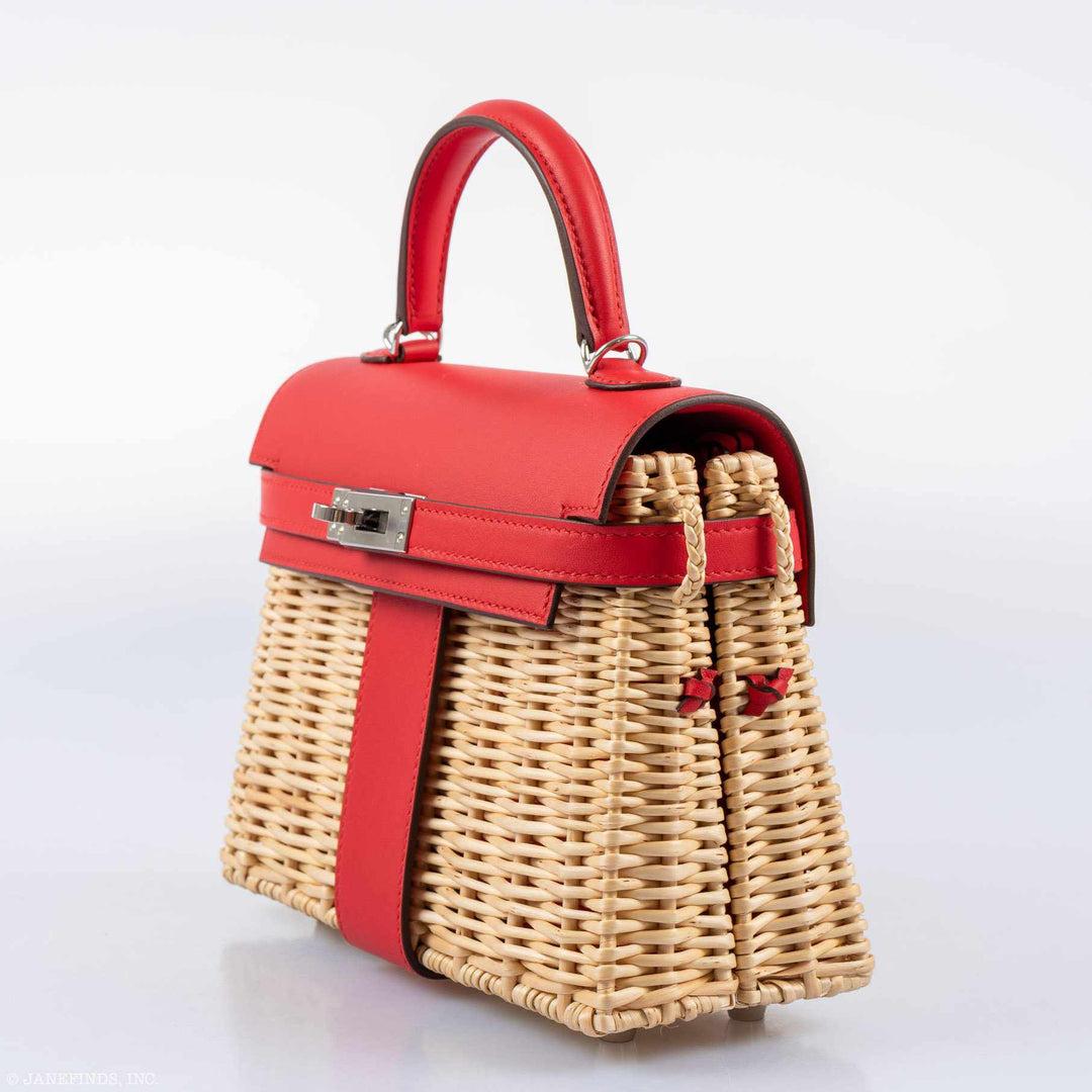 Hermès Kelly 20 Mini Picnic Rouge De Coeur, Swift and Osier Wicker Bag ...