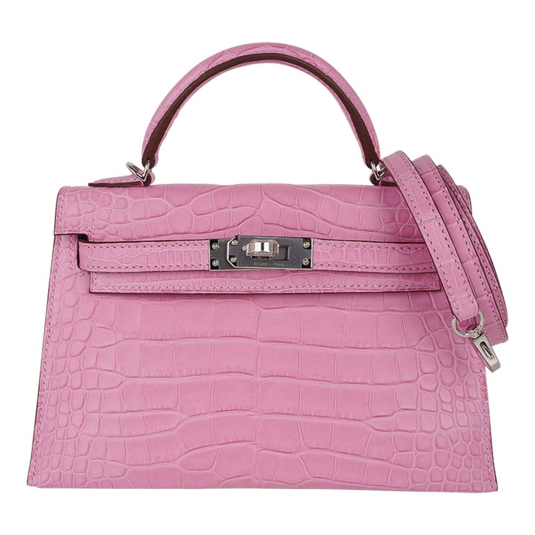 Hermes Kelly 20 Mini Sellier Bag 5P Pink Matte Alligator Palladium ...