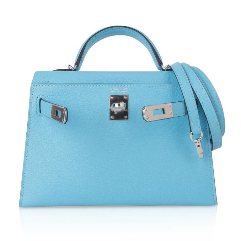 Hermes Kelly 20 Mini Sellier Rare Blue Celeste Chevre Palladium at ...