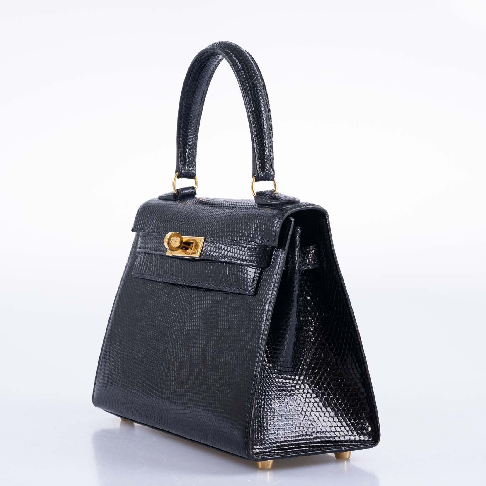 Hermès Kelly 20 Mini Vintage Black Lizard with Gold Hardware For Sale ...