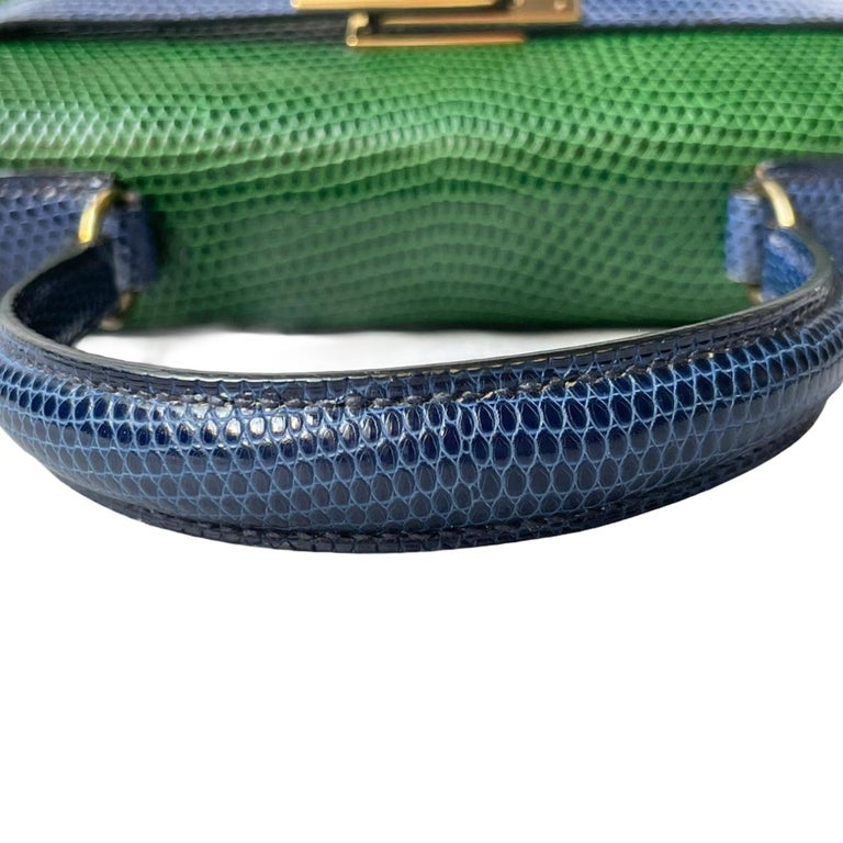 Hermès Kelly 20cm Tri-color Vert Moyen, Blue Saphire, Rouge Lizard Gold ...