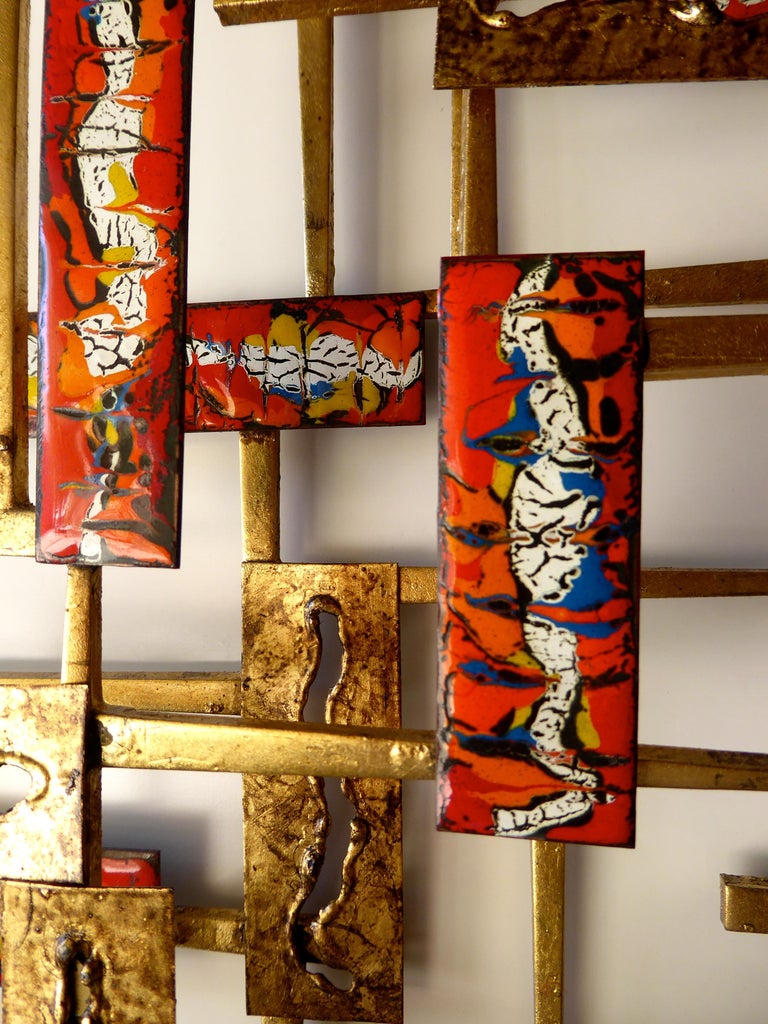 Contemporary Gilt Metal and Enamel Wall Sculpture, American Artist Del ...