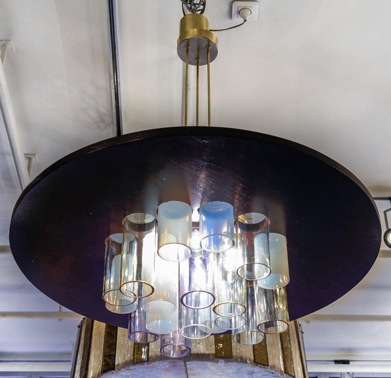 Unique Wood and Glass Chandelier by Esperia For Sale at 1stDibs