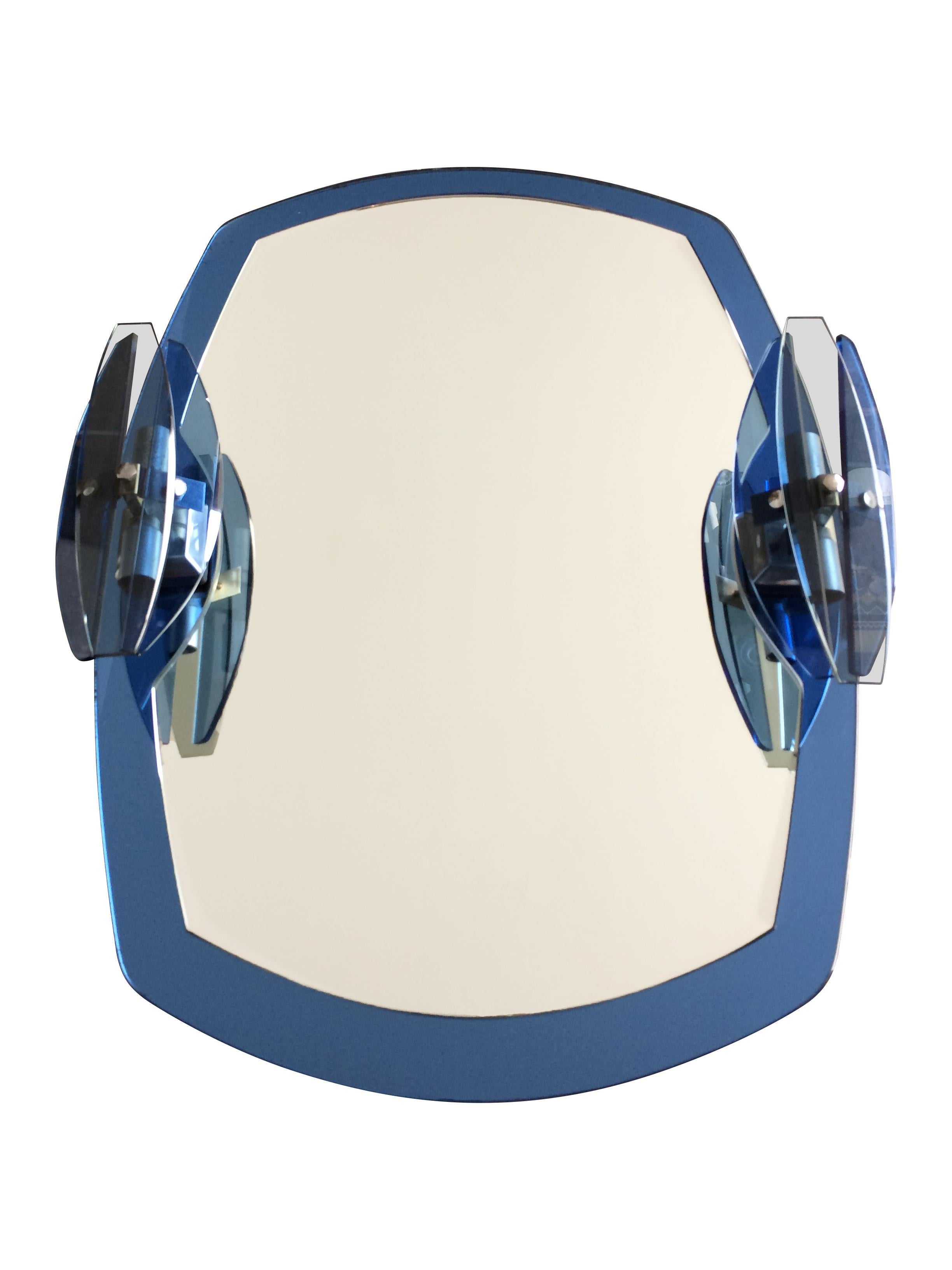 Crystal Arte Blue Mirror with Side Lights For Sale at 1stDibs