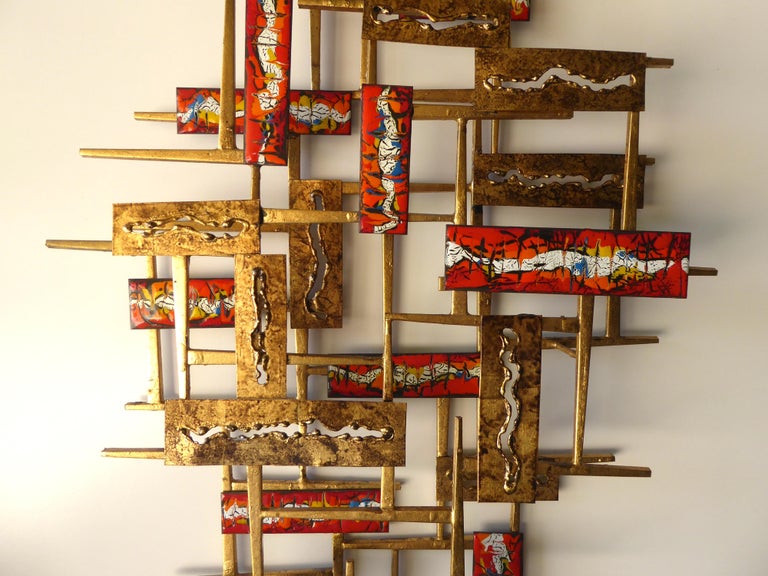 Contemporary Gilt Metal and Enamel Wall Sculpture, American Artist Del ...