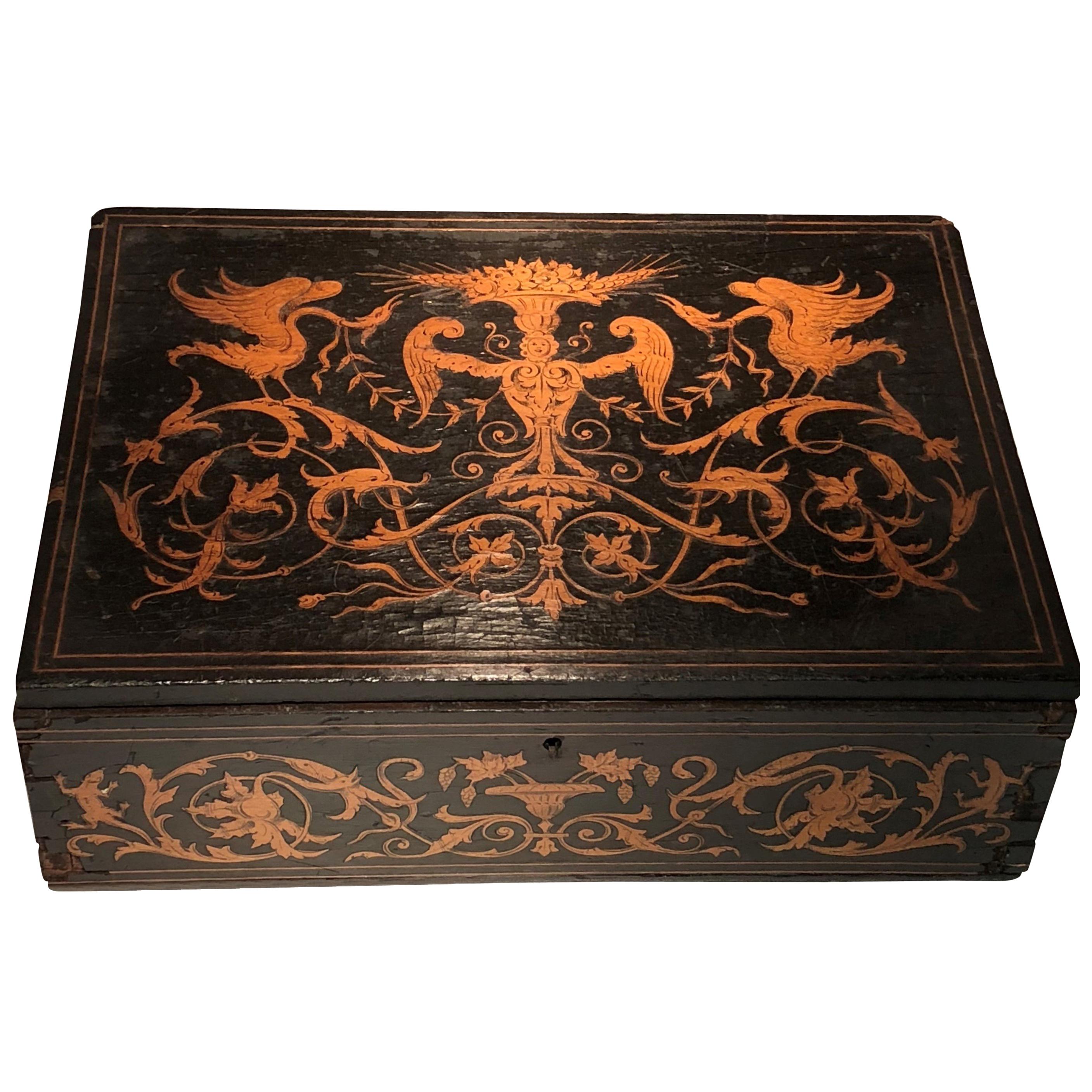 Unusual Antique Inlaid Rosewood and Ebony Box with Exquisite Detail at ...