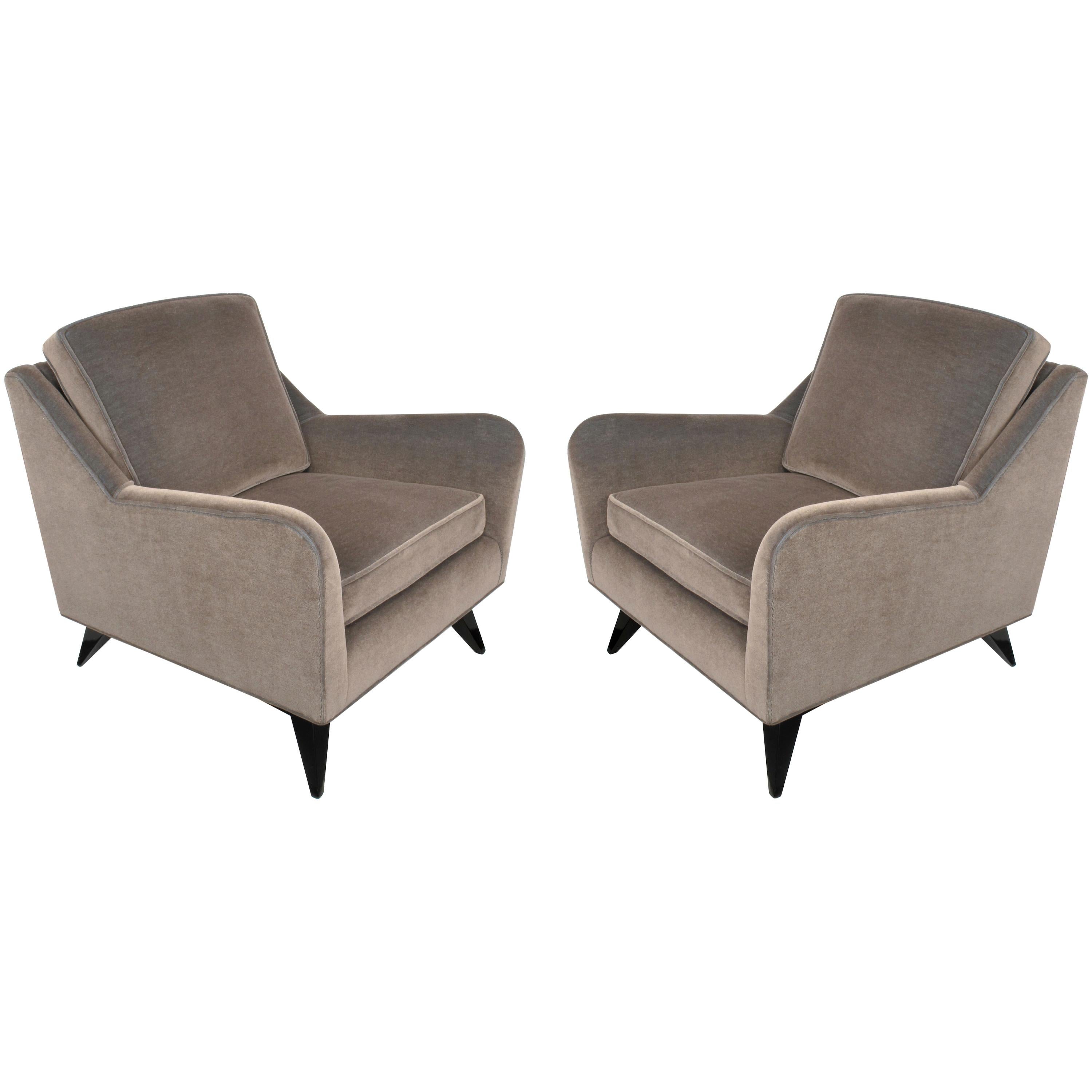 Early 1950s Pair of Harvey Probber Club Chairs in Smokey Gray Mohair at ...