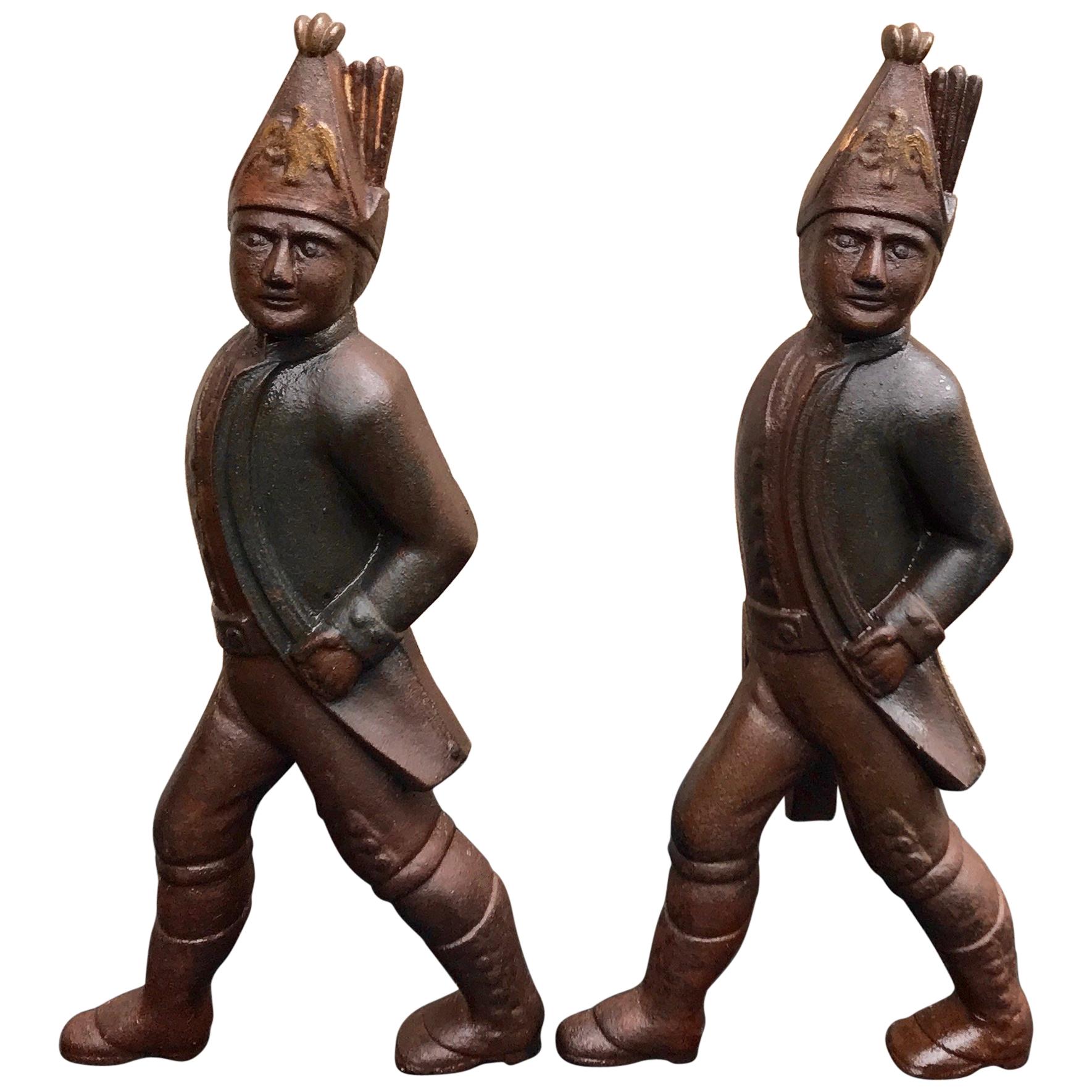 Hessian Andirons with Rare Blue Painted Coats, Early 1800s For Sale at ...