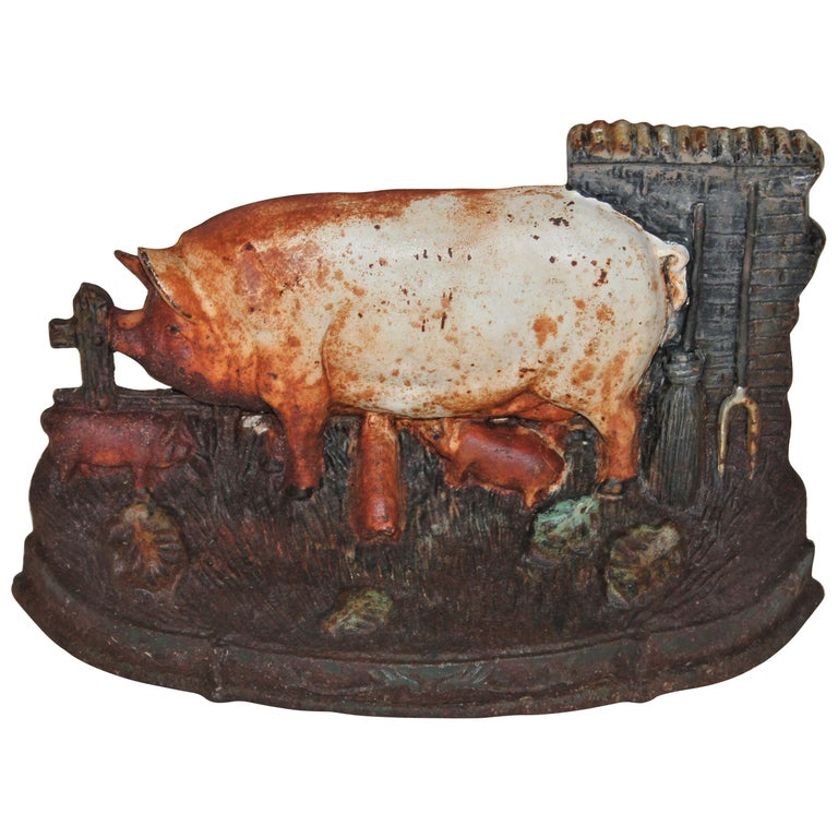 19th Century Original Painted Pig Door Stop at 1stDibs