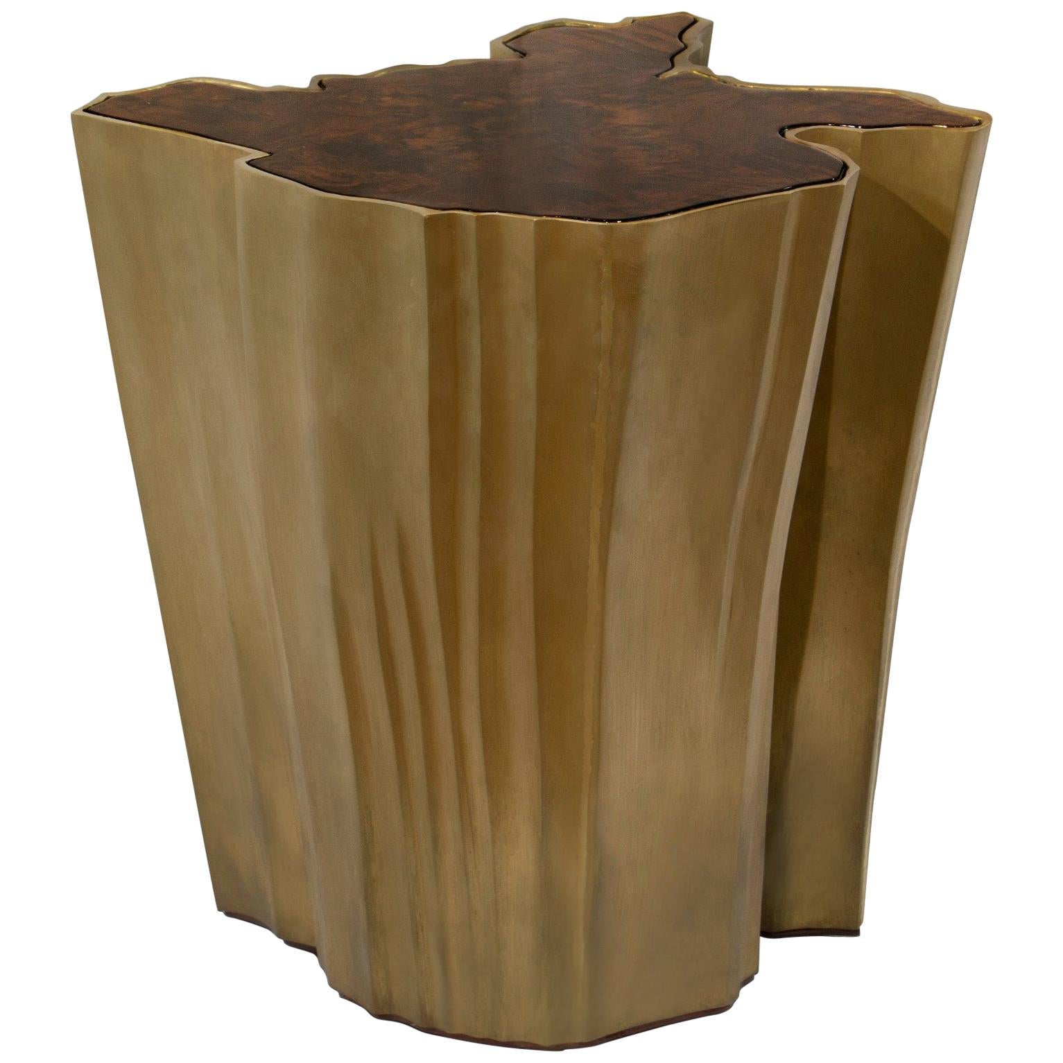 European Modern Brass, Bronze Glass and Timber Luray Side Table by ...