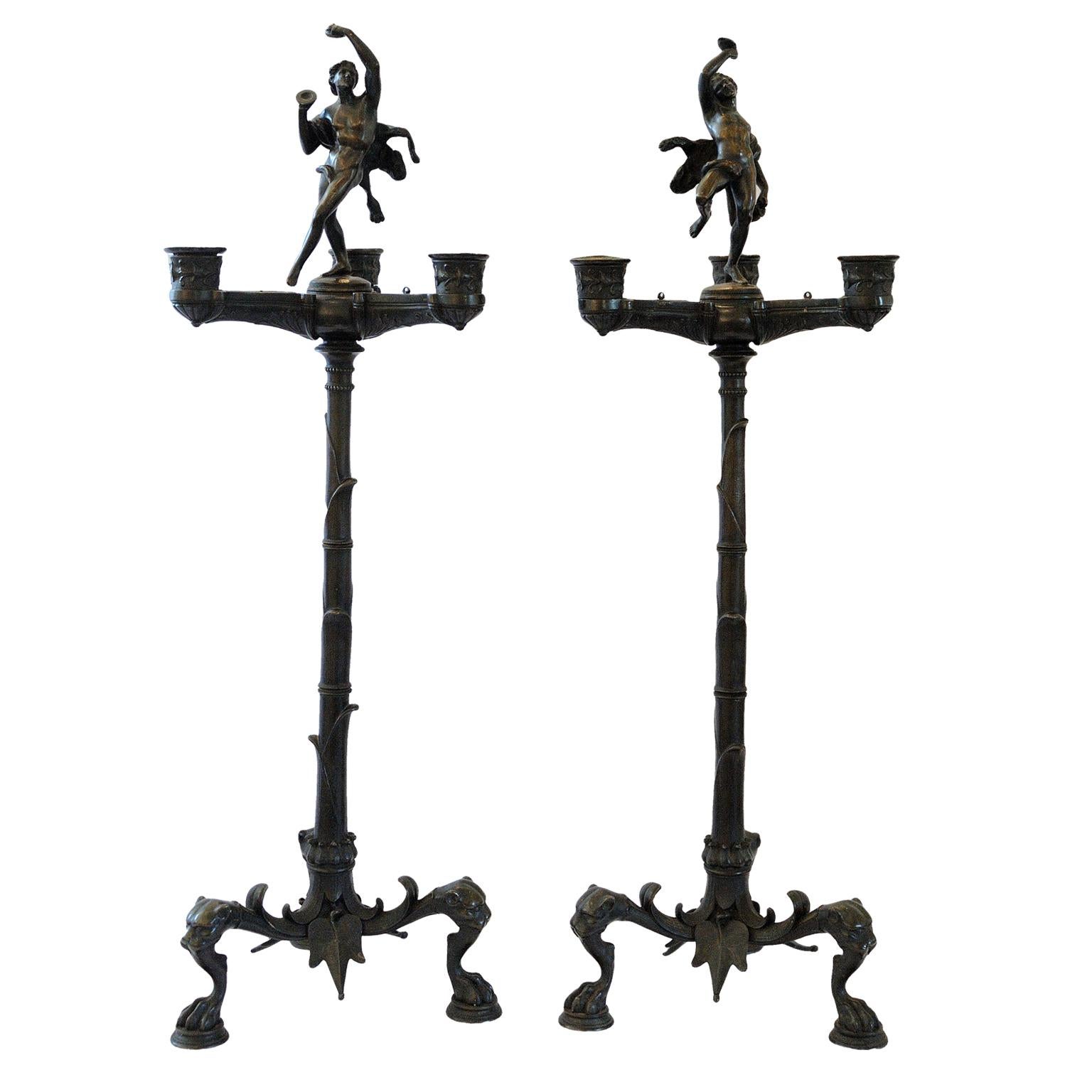 Pair of Italian Neapolitan Bronze Greco Roman Candelabra, circa 1840 ...