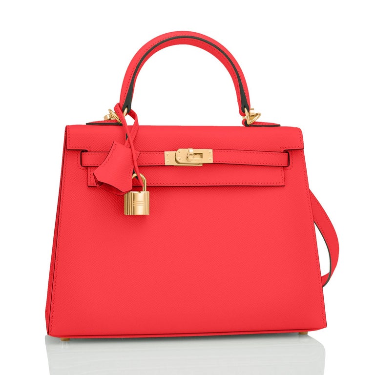 Hermes Kelly 25 Capucine Red Orange Epsom Sellier Bag Gold U Stamp ...
