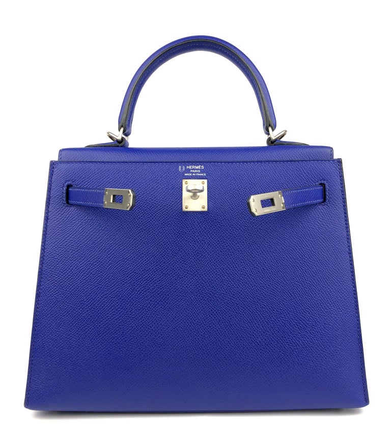 Hermes Kelly 25 Special Order Blue Electric Gray Gris Sellier Brushed ...