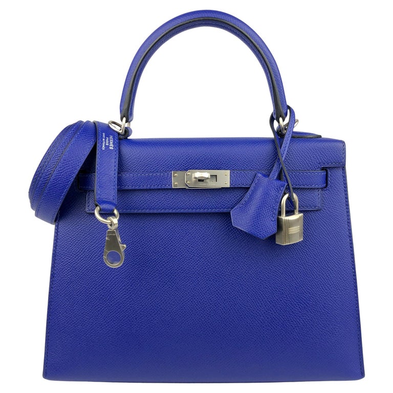 Hermes Kelly 25 Special Order Blue Electric Gray Gris Sellier Brushed ...