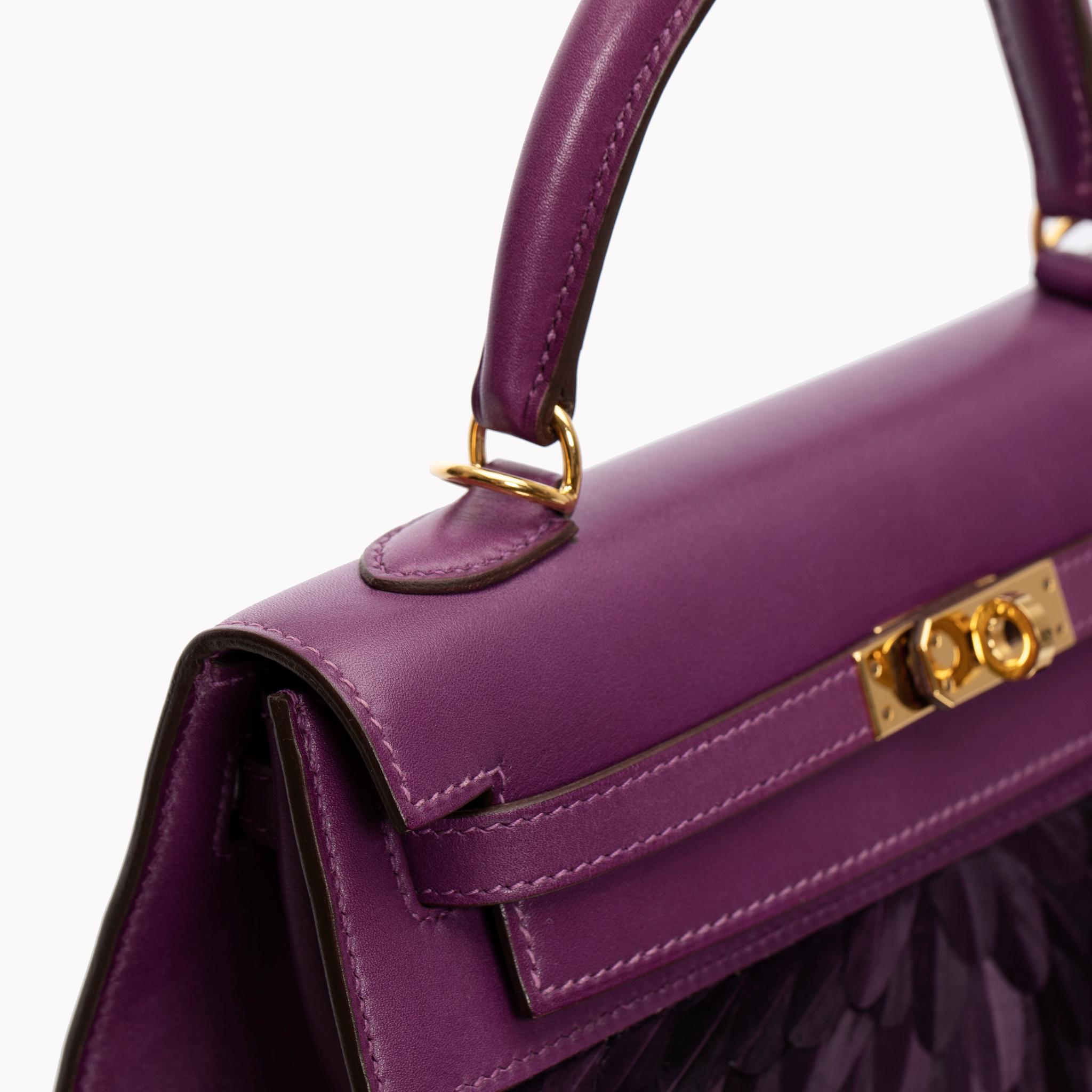 Hermès Kelly 25cm Custom Violet Feather Design Tadelakt Leather Gold ...