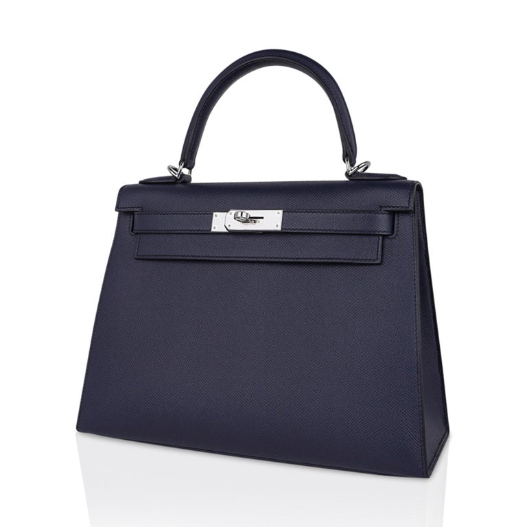 Hermes Kelly 28 Bag Blue Indigo Sellier Epsom Palladium Hardware New ...