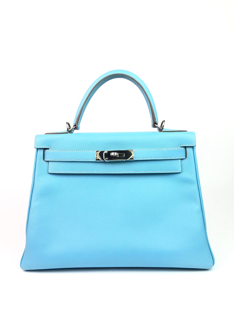 Hermes Kelly 28 Blue Celeste Mykonos Candy Epsom Palladium Hardware at ...