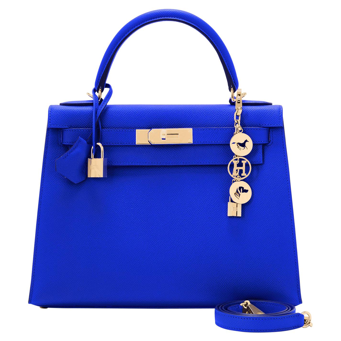 Hermes Kelly 28 Blue Electric Sellier Epsom Shoulder Bag Rare NEW At Hermes Kelly 28 Blue Electric Sellier Epsom Shoulder Bag Rare NEW At