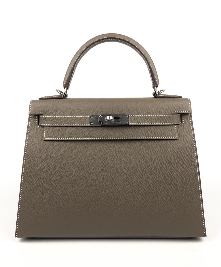 Hermes Kelly 28 Epsom Sellier Etoupe Gray Grey Palladium Bag Y Stamp ...