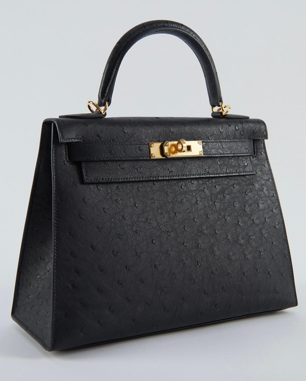 Hermes Kelly 28 Ostrich Black ghw at 1stDibs | kelly 28 black, hermes ...