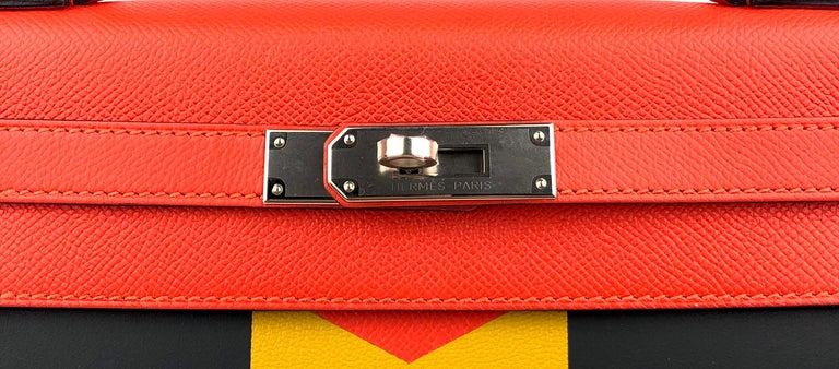 Hermes Kelly 28 Sellier Kellygraphie Capucine Ambre Blue Obscure Letter ...