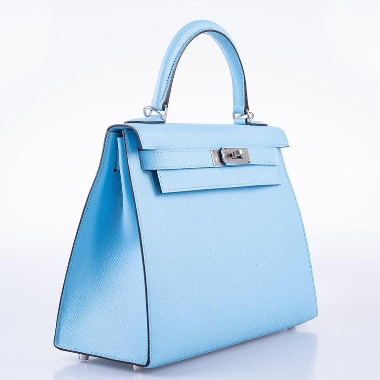 Hermès Kelly 28 Sellier Sky Blue Epsom Palladium Hardware For Sale at ...
