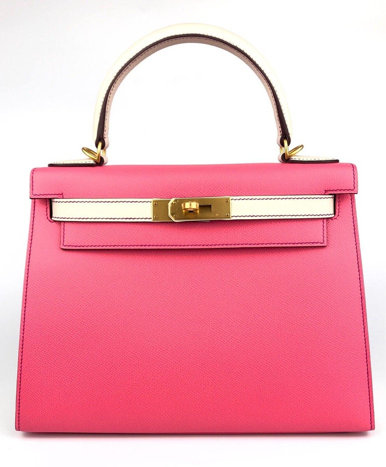 Hermes Kelly 28 Sellier Special Order Rose Azalee Pink Craie White ...