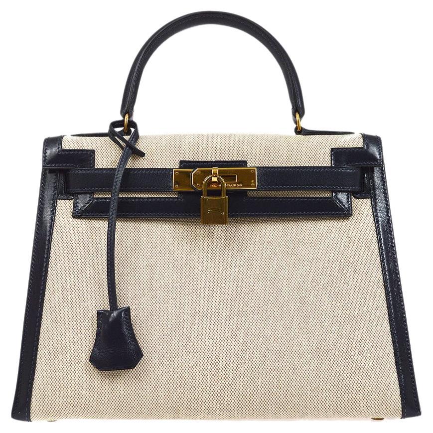 Rare Vintage Hermes Canvas and Beige leather Farmer bag at 1stDibs