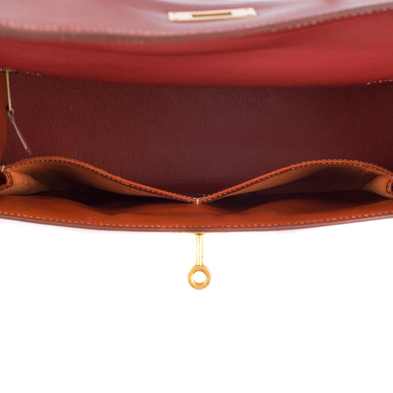 Hermes kelly 28cm Red Brick box Leather Handbag at 1stDibs
