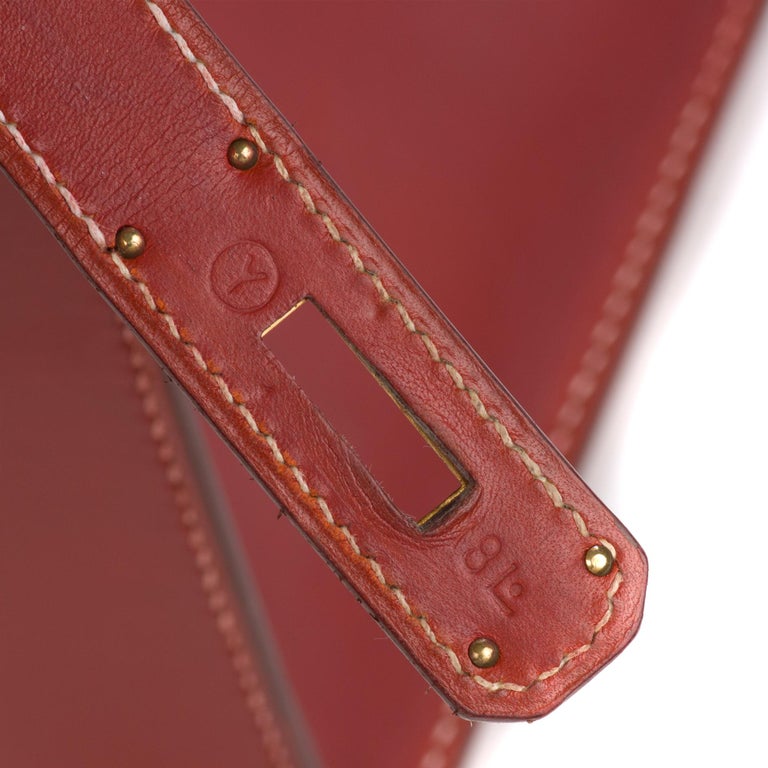 Hermes kelly 28cm Red Brick box Leather Handbag at 1stDibs