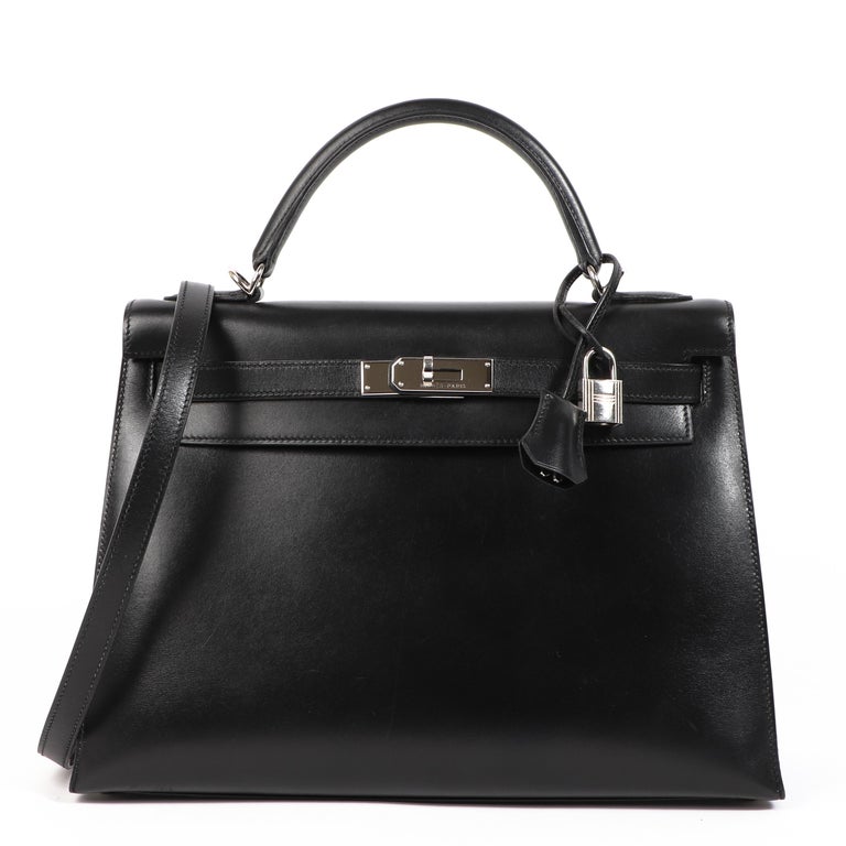 Hermès Kelly 32 Black Box Palladium Hardware For Sale at 1stDibs