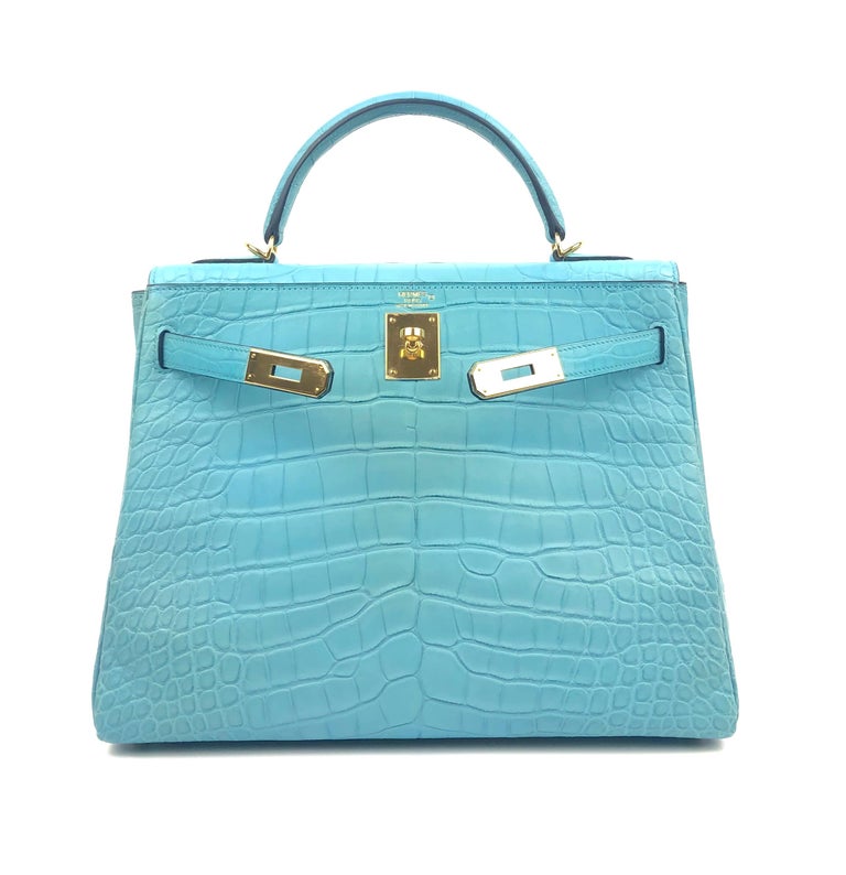 Hermes Kelly 32 Blue Atoll Matte Alligator Mississippien Croc at ...