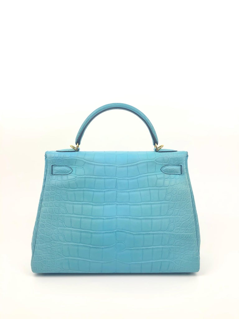 Hermes Kelly 32 Blue Atoll Matte Alligator Mississippien Croc at ...