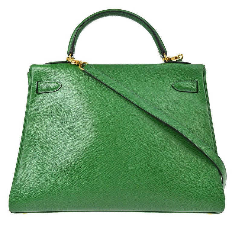 Hermes Kelly 32 Green Leather Gold Top Handle Satchel Shoulder Bag at ...