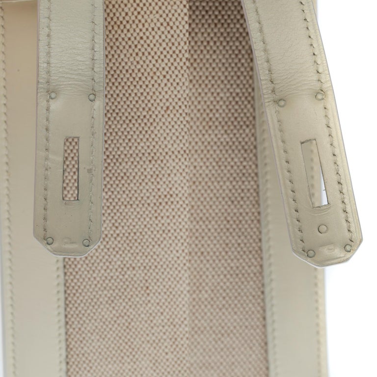 Hermès Kelly 32 handbag strap in beigei canvas and white box calf ...