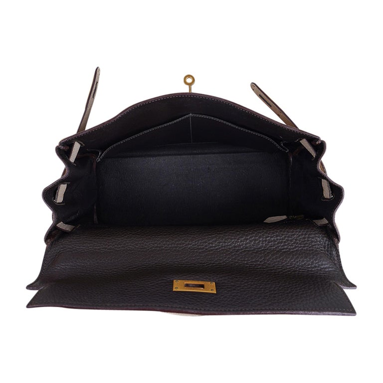 Hermes Kelly 32 Tri-Color Bag Tabac Camel/Ebene/Parchemin Brushed Gold ...