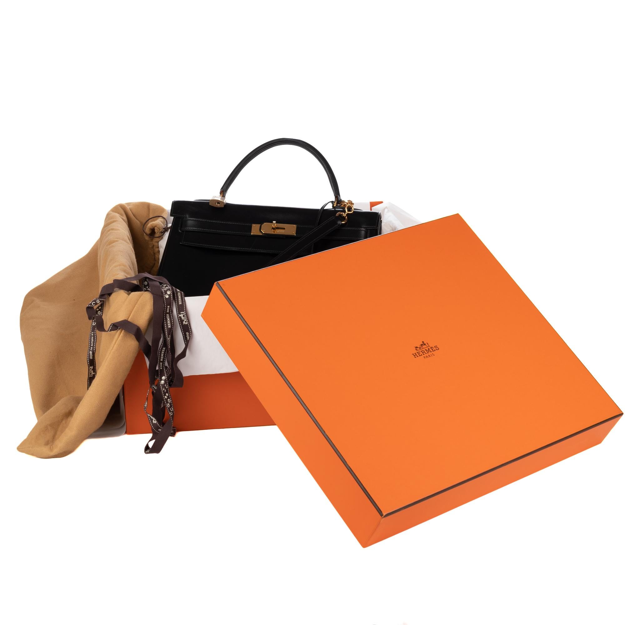Hermes Kelly 32cm Black Box Leather Handbag at 1stDibs