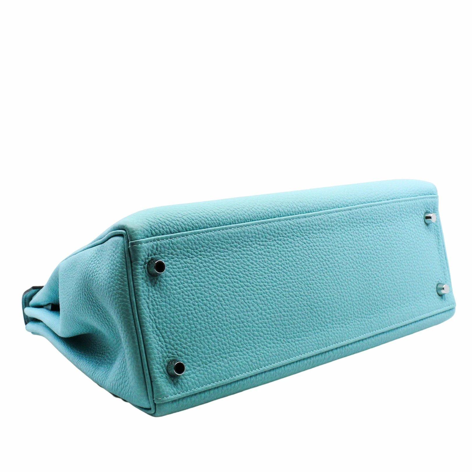 Hermes Kelly 32cm Blue Atoll Togo leather Palladium Hardware For Sale ...