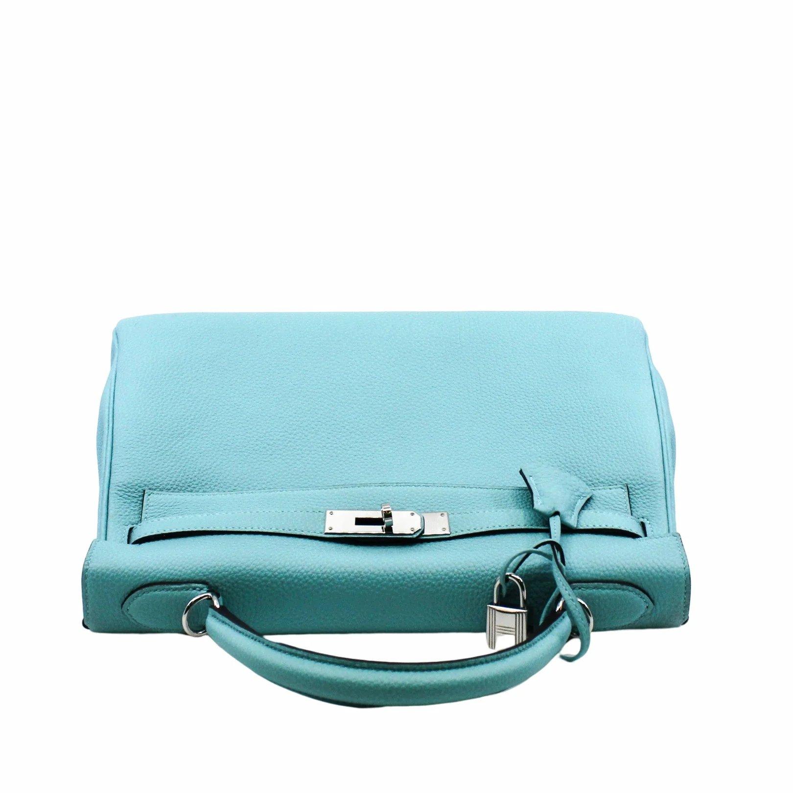 Hermes Kelly 32cm Blue Atoll Togo leather Palladium Hardware For Sale ...