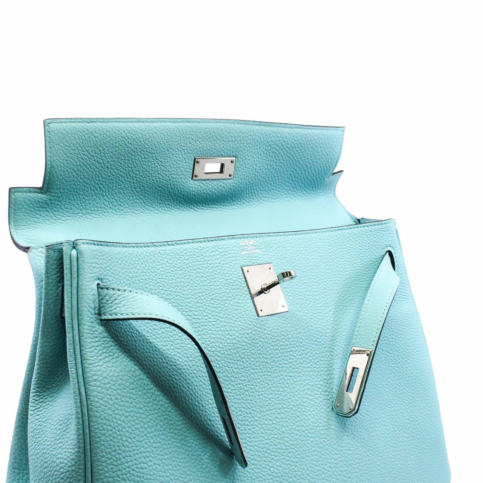 Hermes Kelly 32cm Blue Atoll Togo leather Palladium Hardware For Sale ...