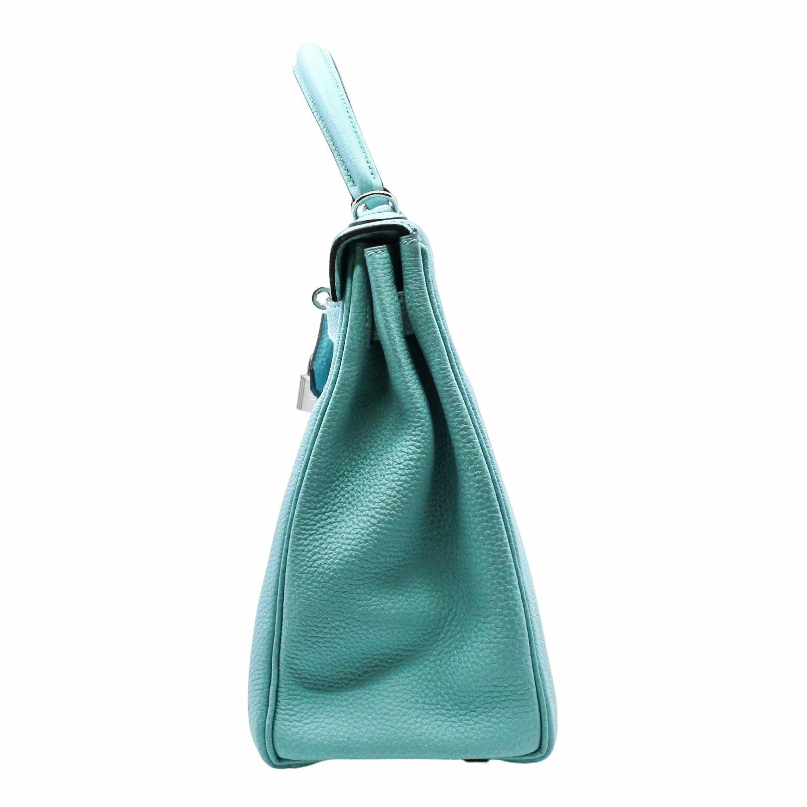 Hermes Kelly 32cm Blue Atoll Togo leather Palladium Hardware For Sale ...