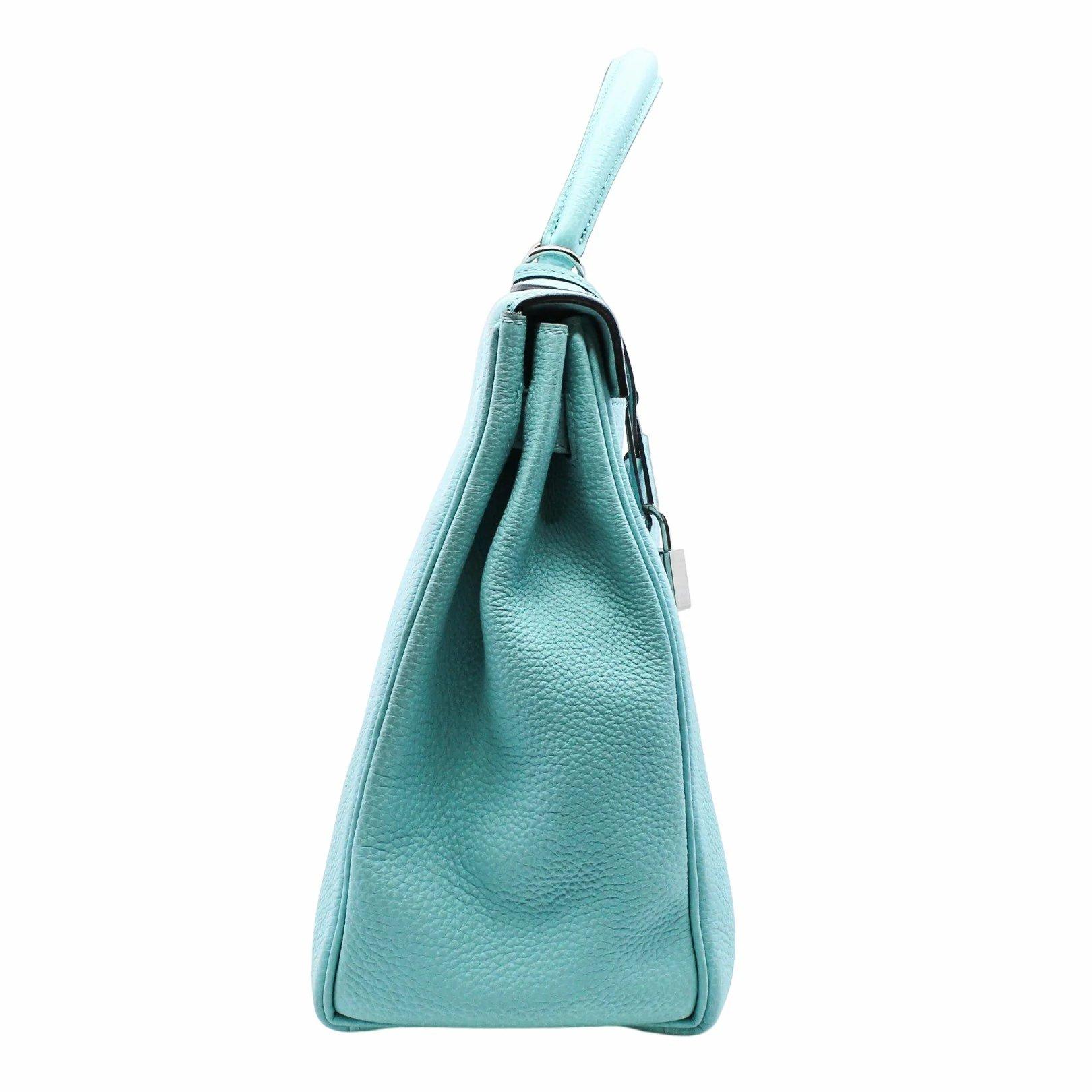 Hermes Kelly 32cm Blue Atoll Togo leather Palladium Hardware For Sale ...