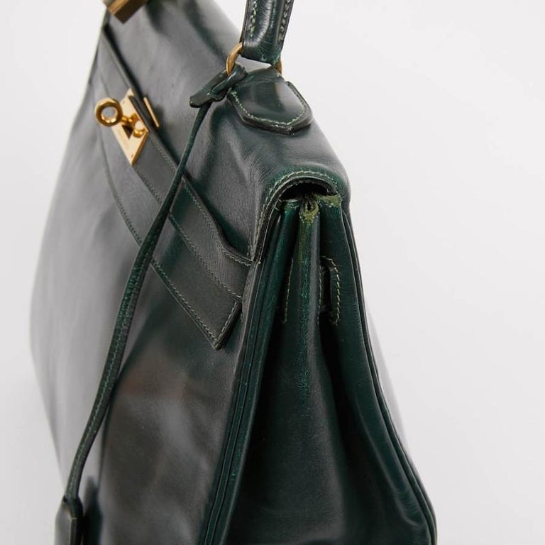 HERMES Kelly 35 Green Box Leather at 1stDibs