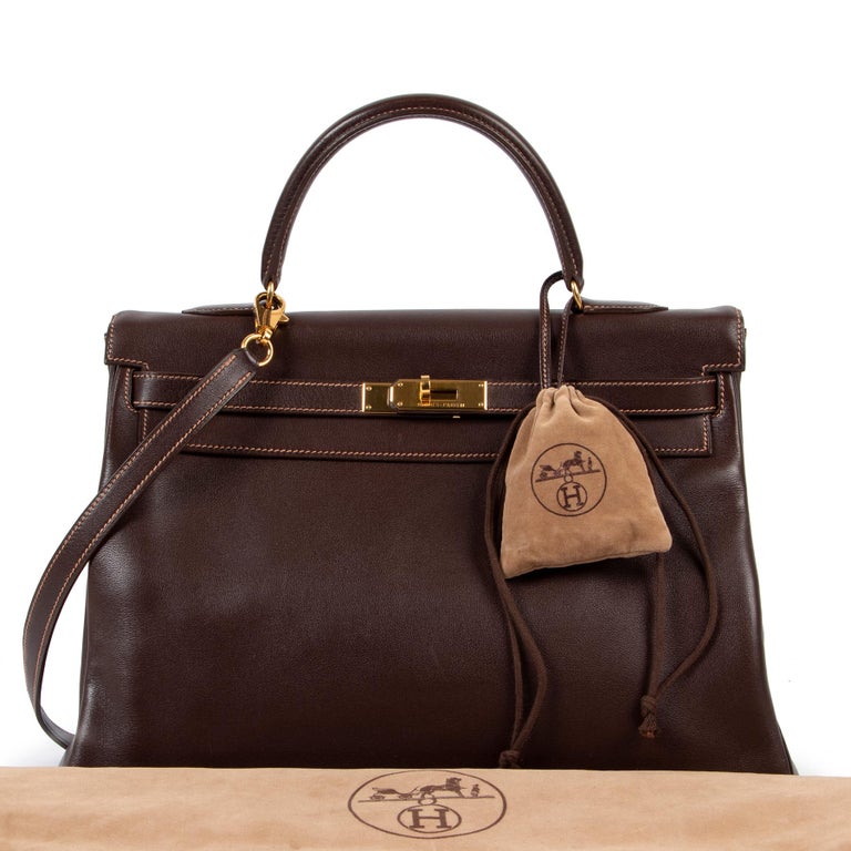 Hermès Kelly 35 Gulliver Leather Havane GHW For Sale at 1stDibs