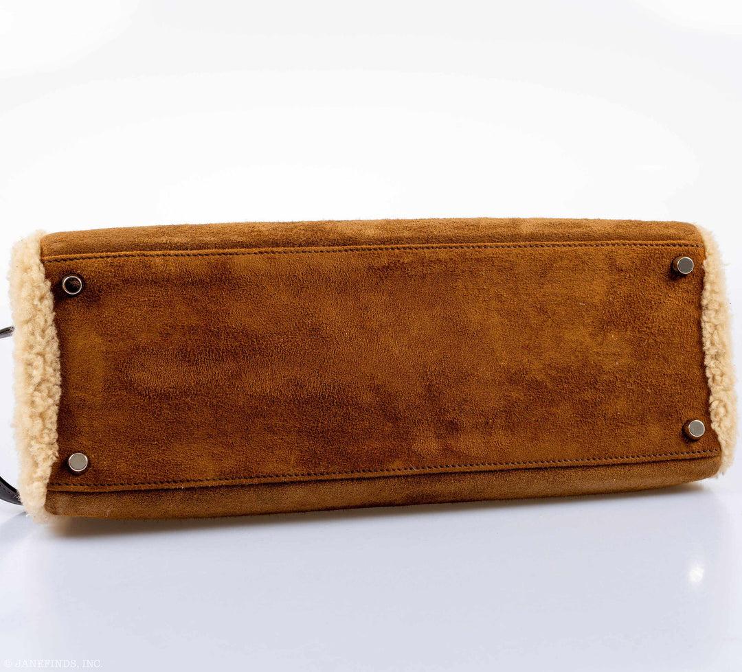 Hermès Kelly 35 Retourne Teddy Shearling and Ebene Barenia Palladium ...